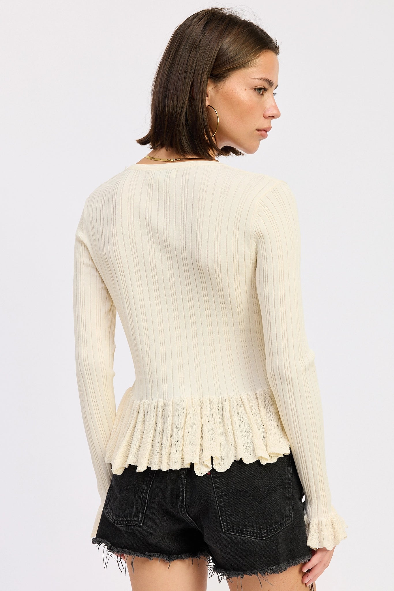 Long Sleeve Ribbed Ruffle Top – Libby Story